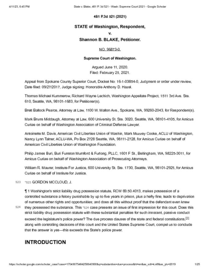 State v. Blake, 481 P. 3d 521 – Wash: Supreme Court 2021 – DL