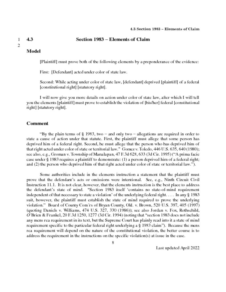 Third Circuit Elements Of A 1983 Claim DL Third Circuit Elements Of A 1983 Claim DL